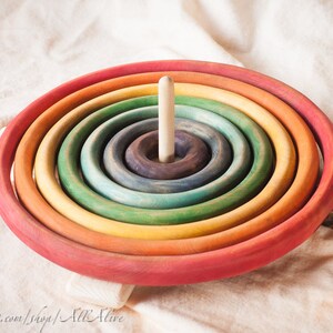 Wooden Rainbow Stacking Circles Set - Throw Rings Game - Colorful ...