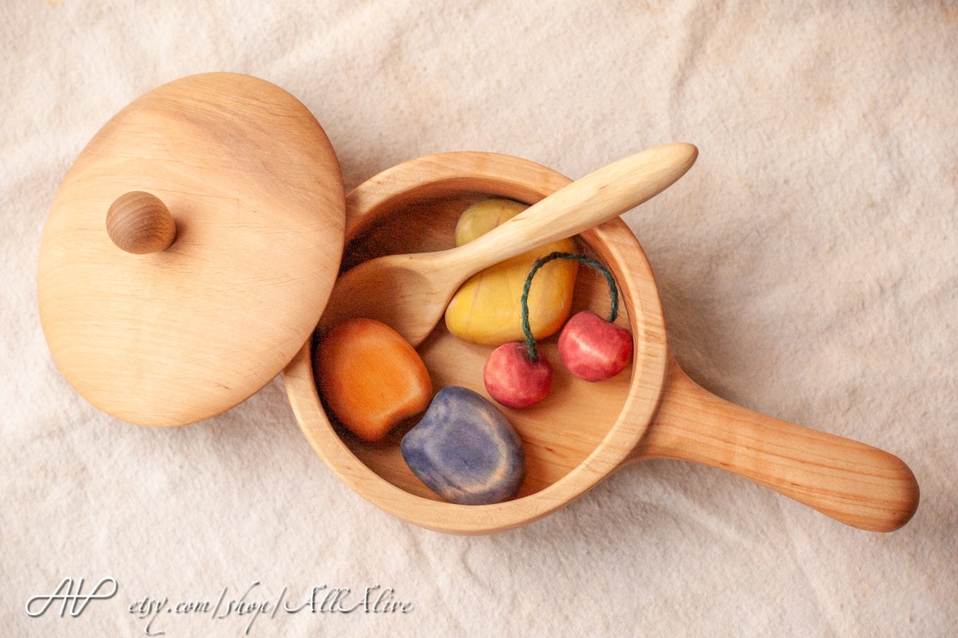 Wooden Toy Small Stewpot With One Handle - Wood Play Food - Children ...