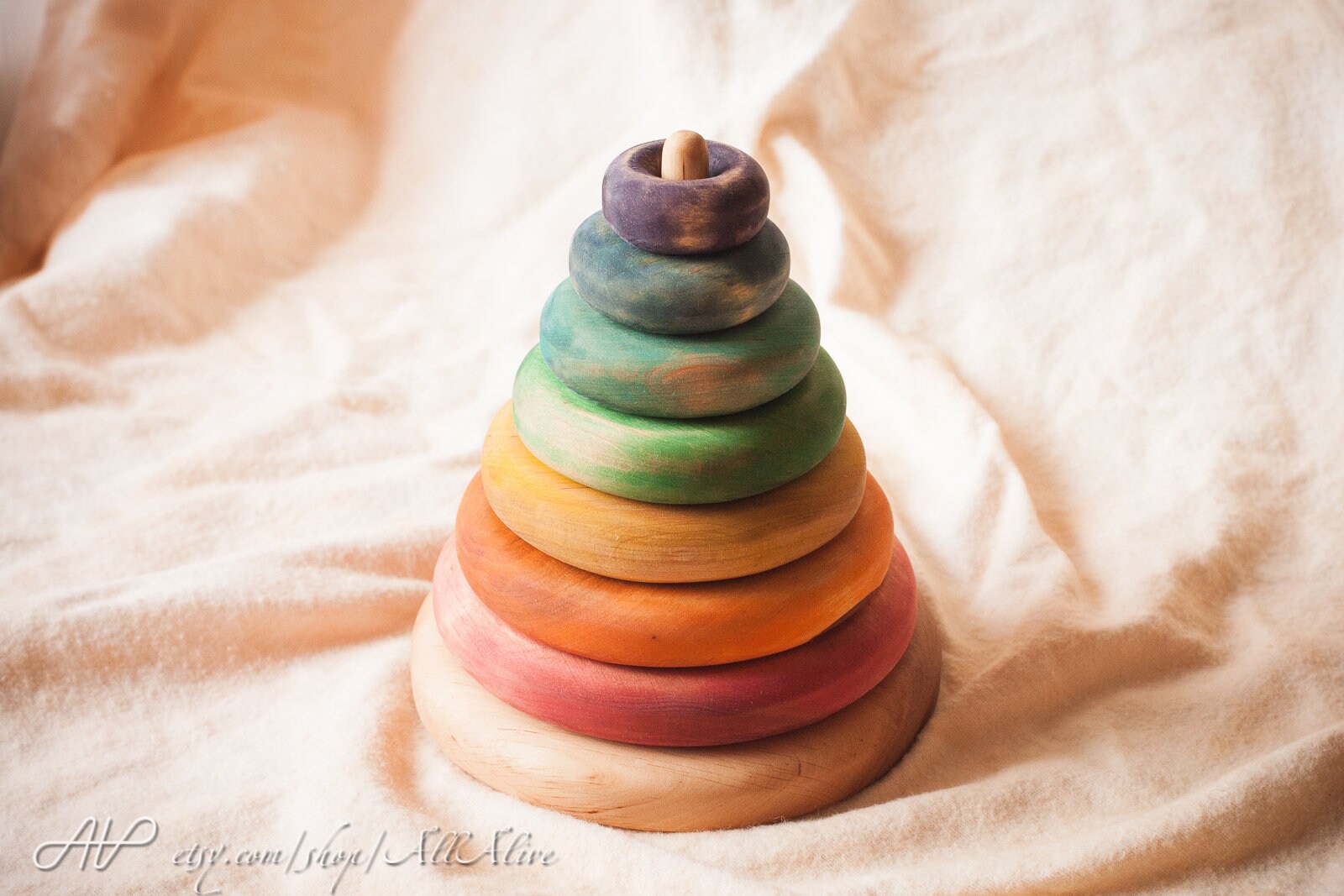Classic Wooden Rainbow Pyramid Stacking Toy Colorful - Etsy