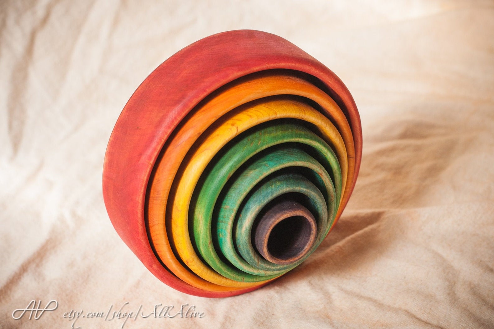 Wooden Rainbow Pyramid Stacking & Nesting Bowls Cups - Colorful ...