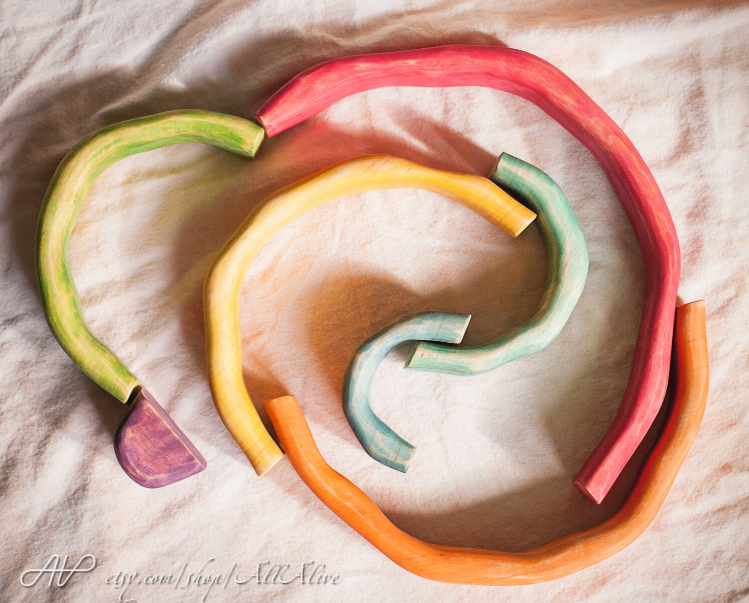 Wooden unique Wavy Rainbow stacker Colorful Waldorf toys | Etsy