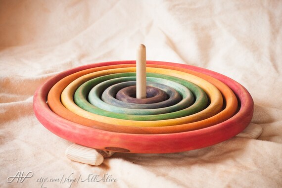 Wooden Rainbow Stacking Circles Set Throw Rings Game - Etsy