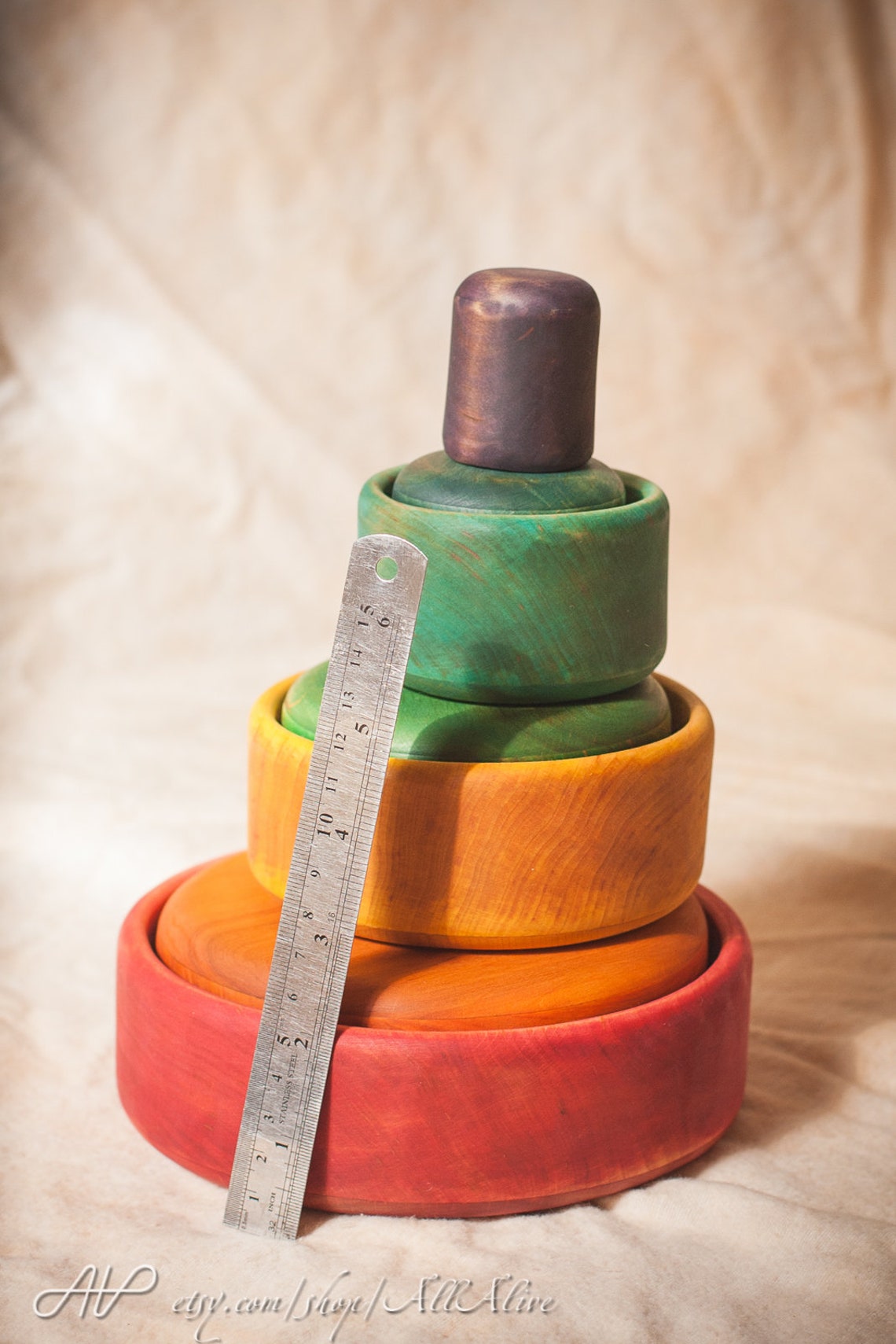 Wooden Rainbow Pyramid Stacking & Nesting Bowls Cups | Etsy