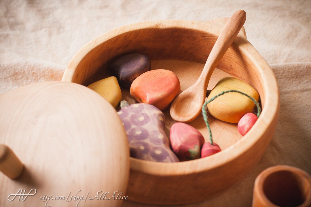 Wooden Toy Big Pot With Lid - Wood Play Food - Children Kitchen ...