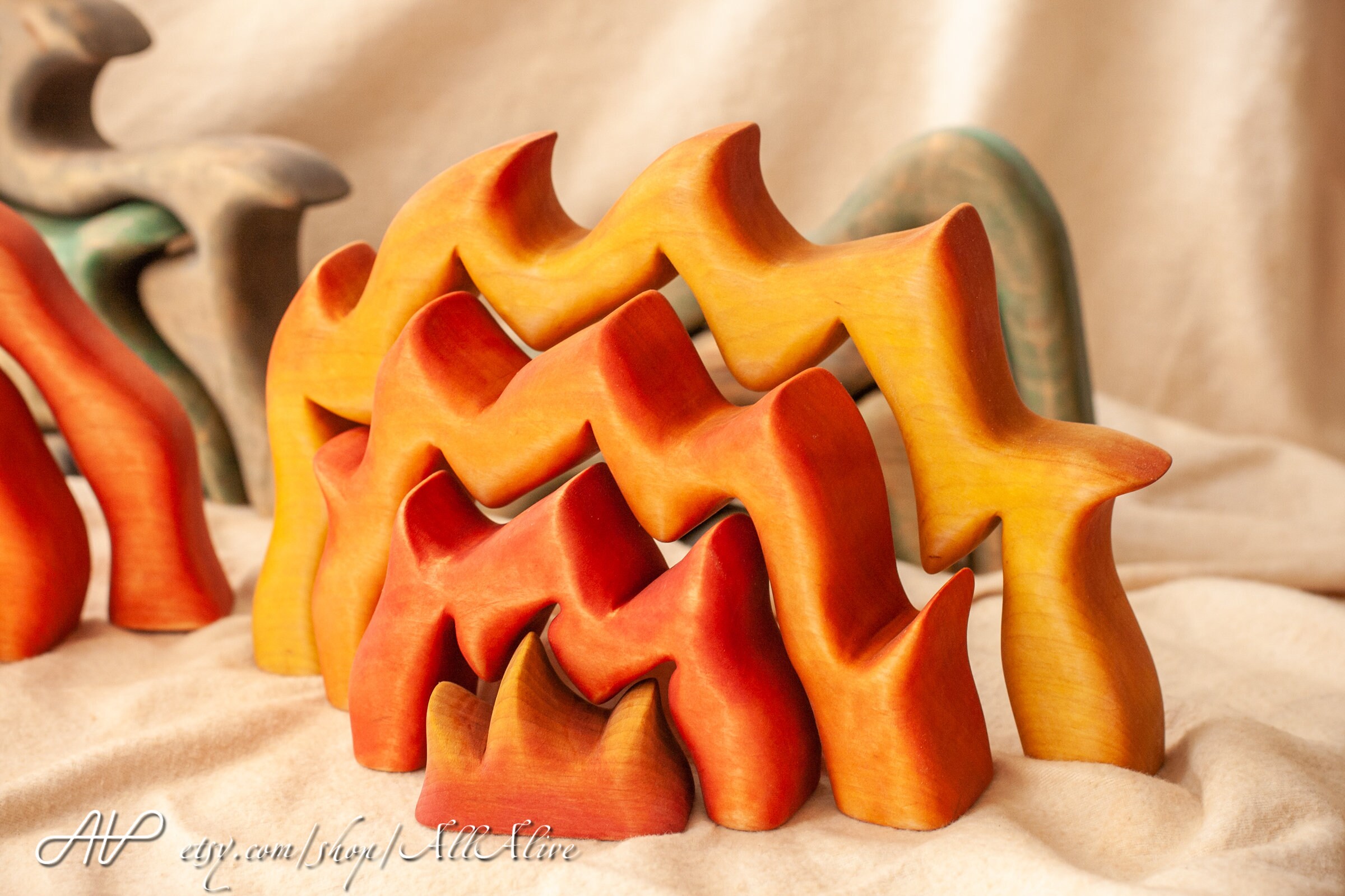 Wooden Fire Element Stacker - Food Coloring - Waldorf Toys - Montessori ...