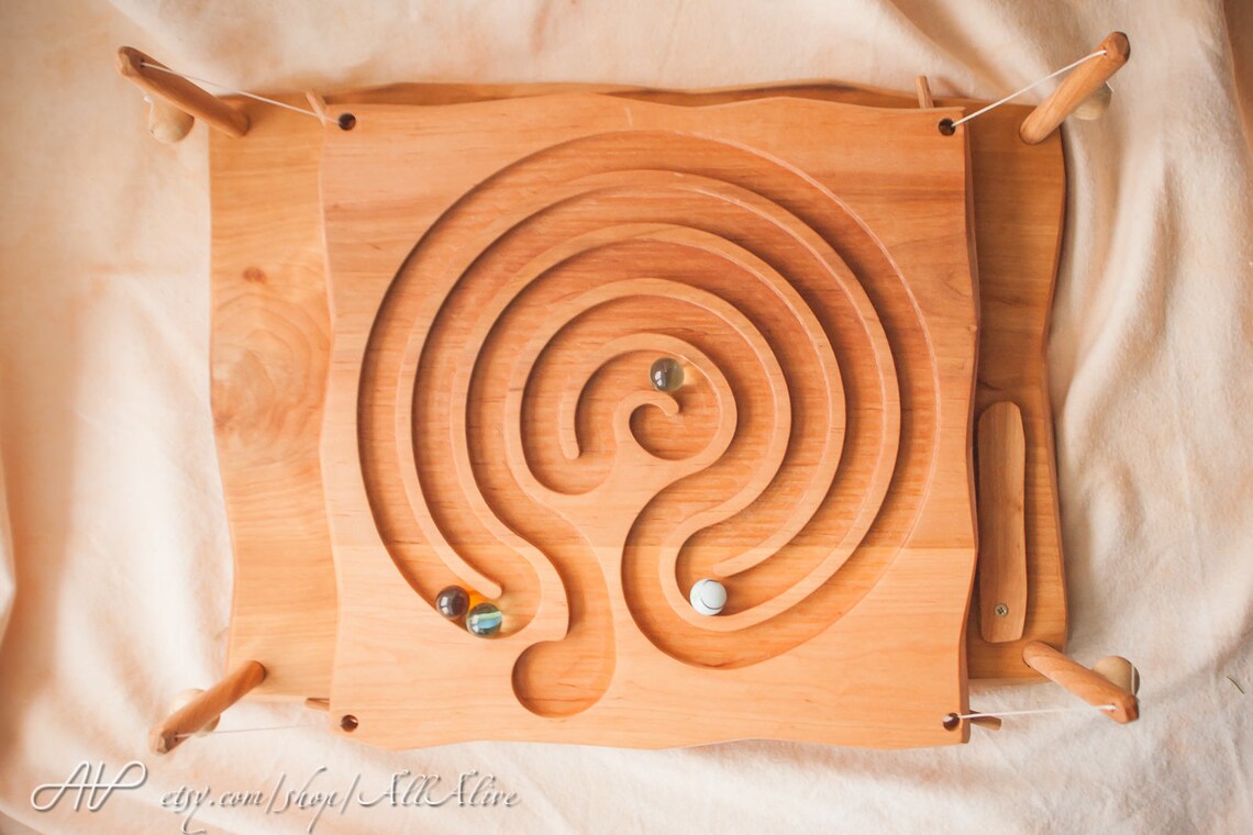 Wooden Labyrinth on strings Wood Labyrinth Waldorf toys | Etsy