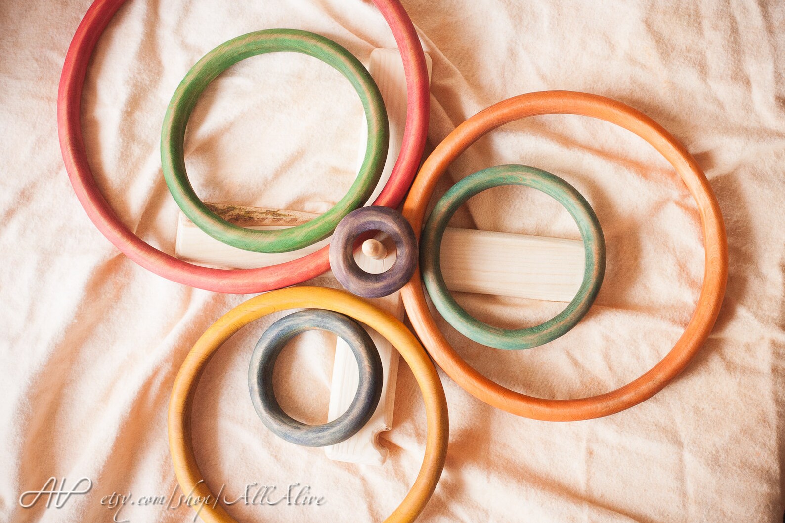 Wooden Rainbow stacking Circles set Throw Rings Game | Etsy