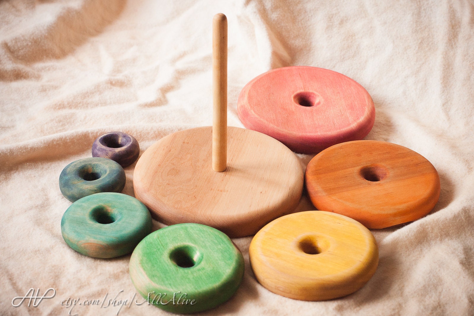 Classic Wooden Rainbow Pyramid Stacking Toy Colorful - Etsy