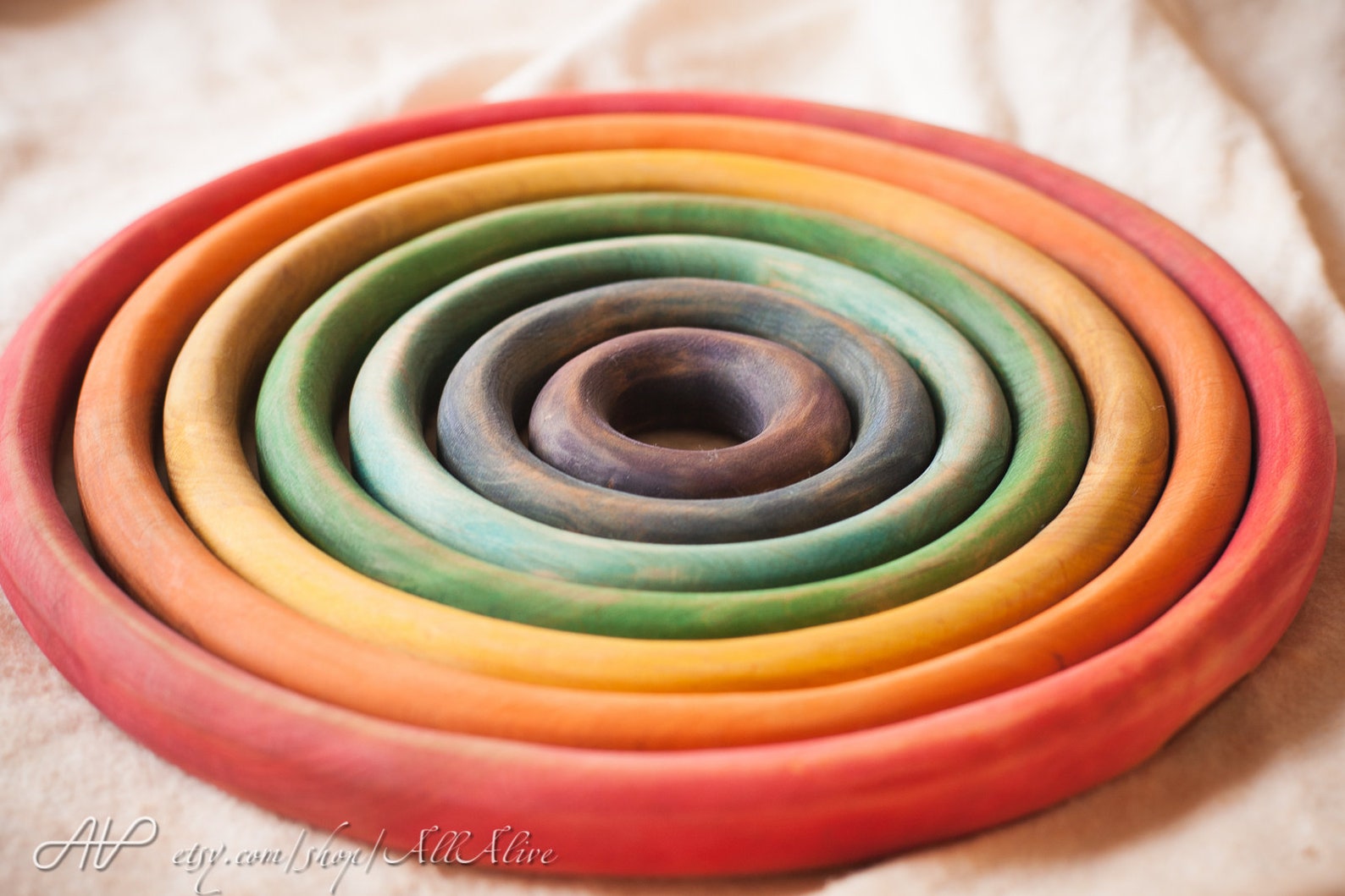 Wooden Rainbow stacking Circles set Throw Rings Game | Etsy