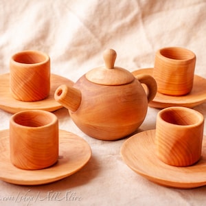 Wooden Tea Service - Teapot With Cups, Plates, Spoons - Wood Play Food ...