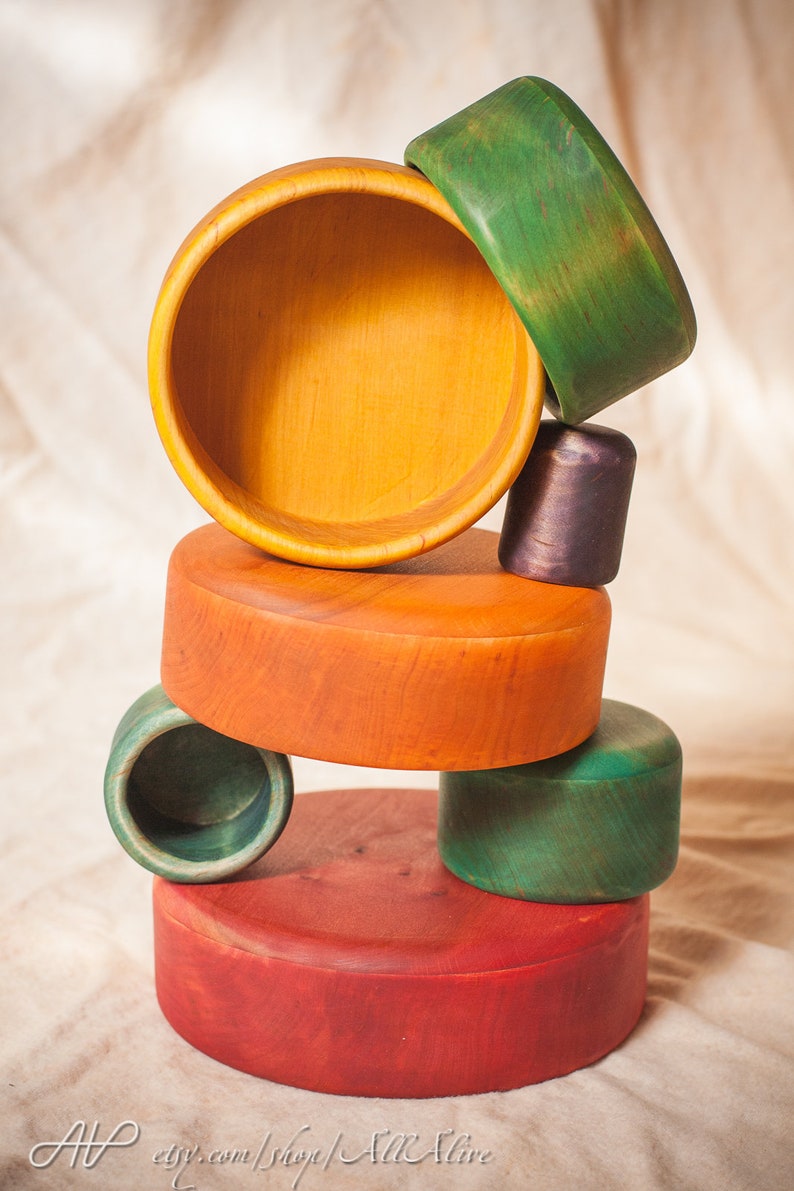 Wooden Rainbow Pyramid Stacking & Nesting Bowls Cups | Etsy