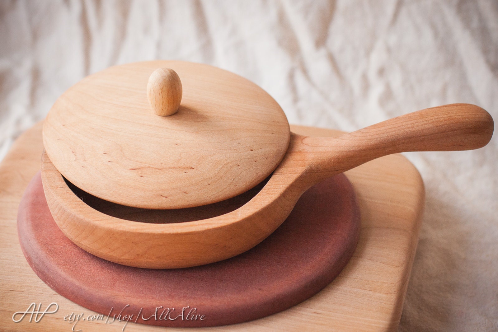 Wooden Toy Small Pan With Lid Spatula Pancakes Wood Play | Etsy