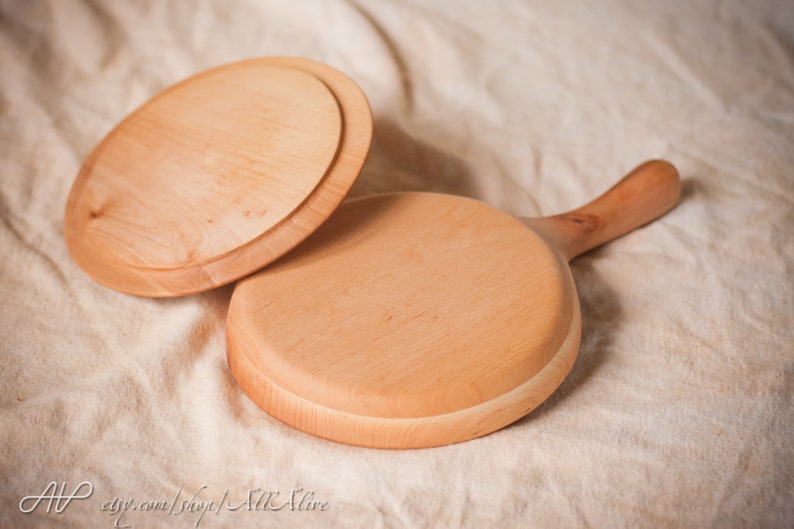 Wooden Toy Big Pan With Lid - Spatula - Pancakes - Wood Play Food ...