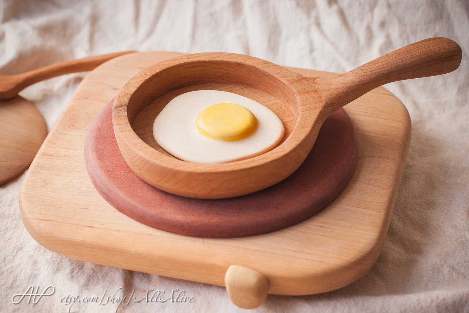 Wooden Toy Small Pan With Lid Spatula Pancakes Wood Play | Etsy