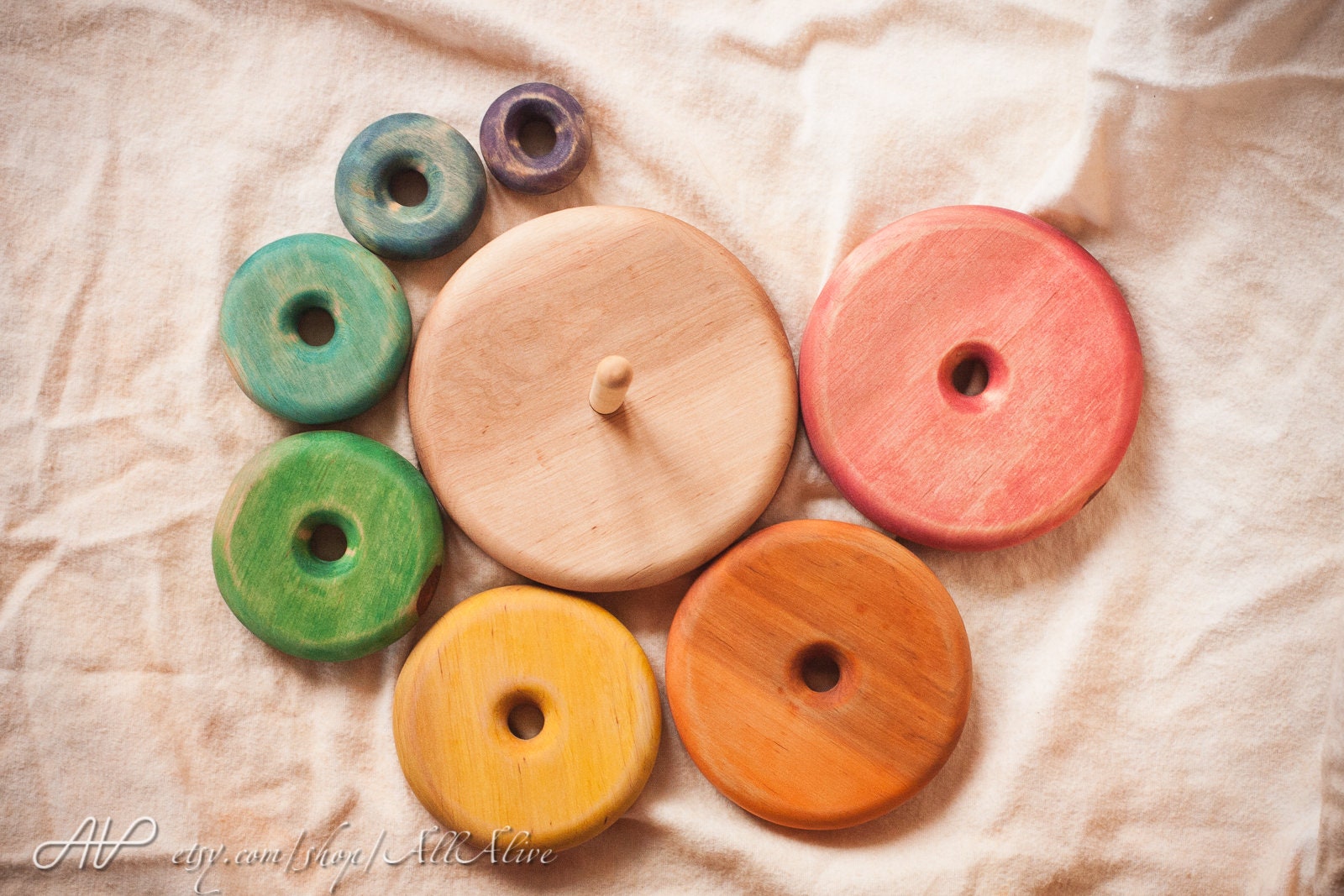 Classic Wooden Rainbow Pyramid Stacking Toy Colorful - Etsy