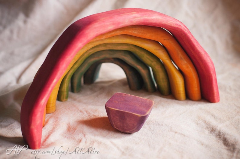 Wooden Unique Wavy Rainbow Stacker Colorful Waldorf Toys - Etsy