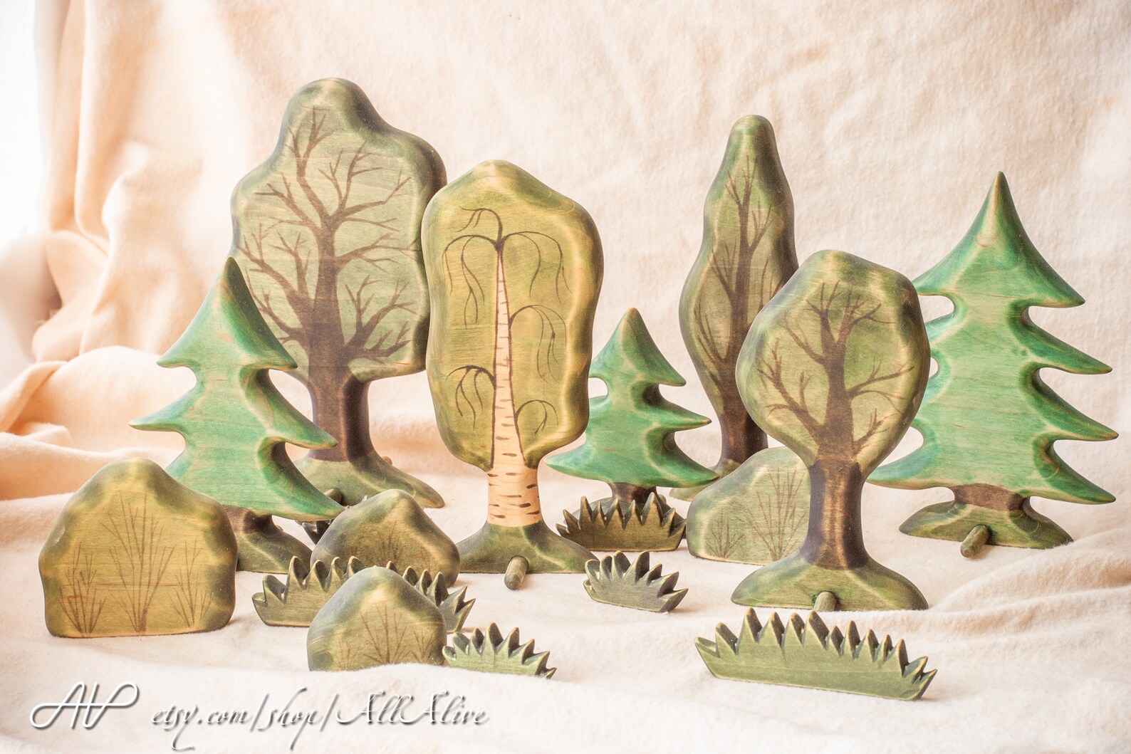 Wood Forest Big Toy Set 17pcs. Wooden Trees Bushes and - Etsy