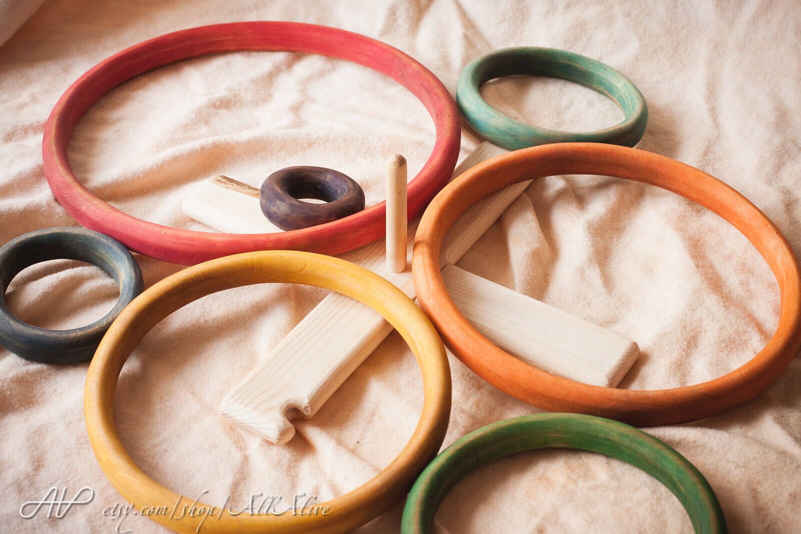 Wooden Rainbow Stacking Circles Set Throw Rings Game - Etsy