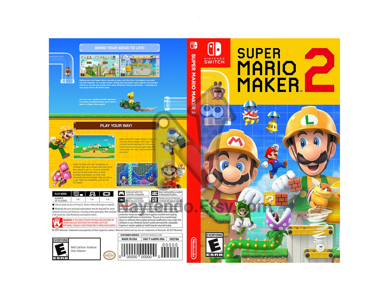 Super Mario Maker 2 Custom Nintendo Switch Art Cover w/ Game | Etsy