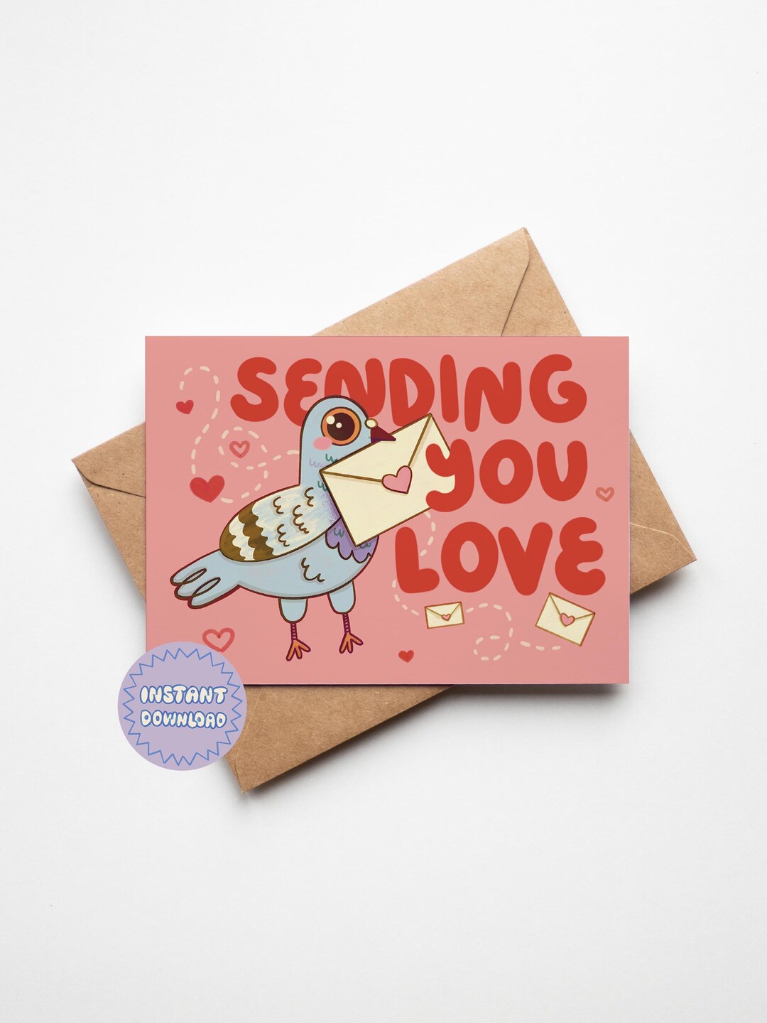 Pigeon Valentine's Day Card | Printable Digital Download | Cute Card ...