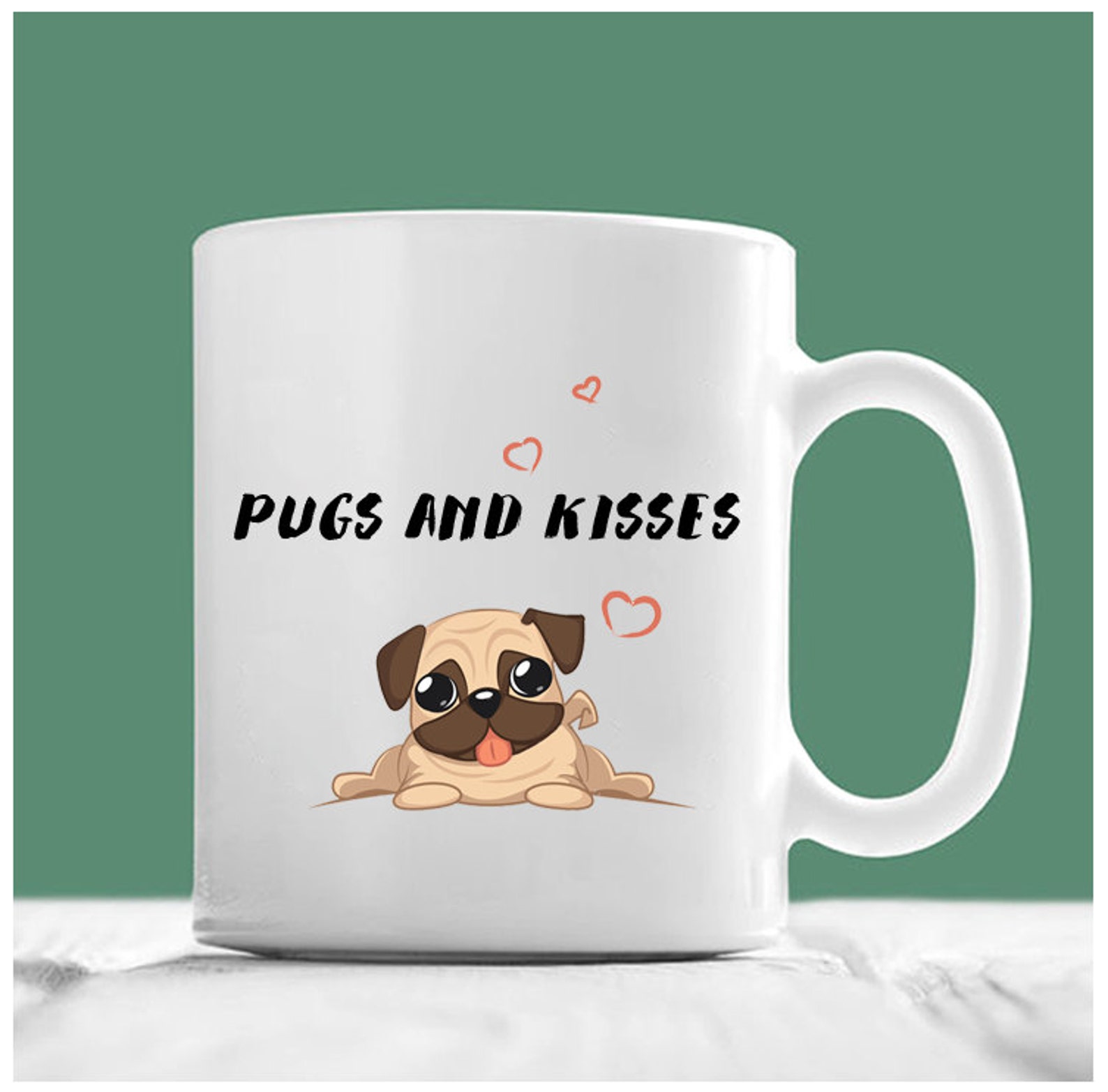 Pug Mug, Pugs and Kisses, Pug Coffee Mug, Pug Dog Gifts, Pug Gifts, Pug ...