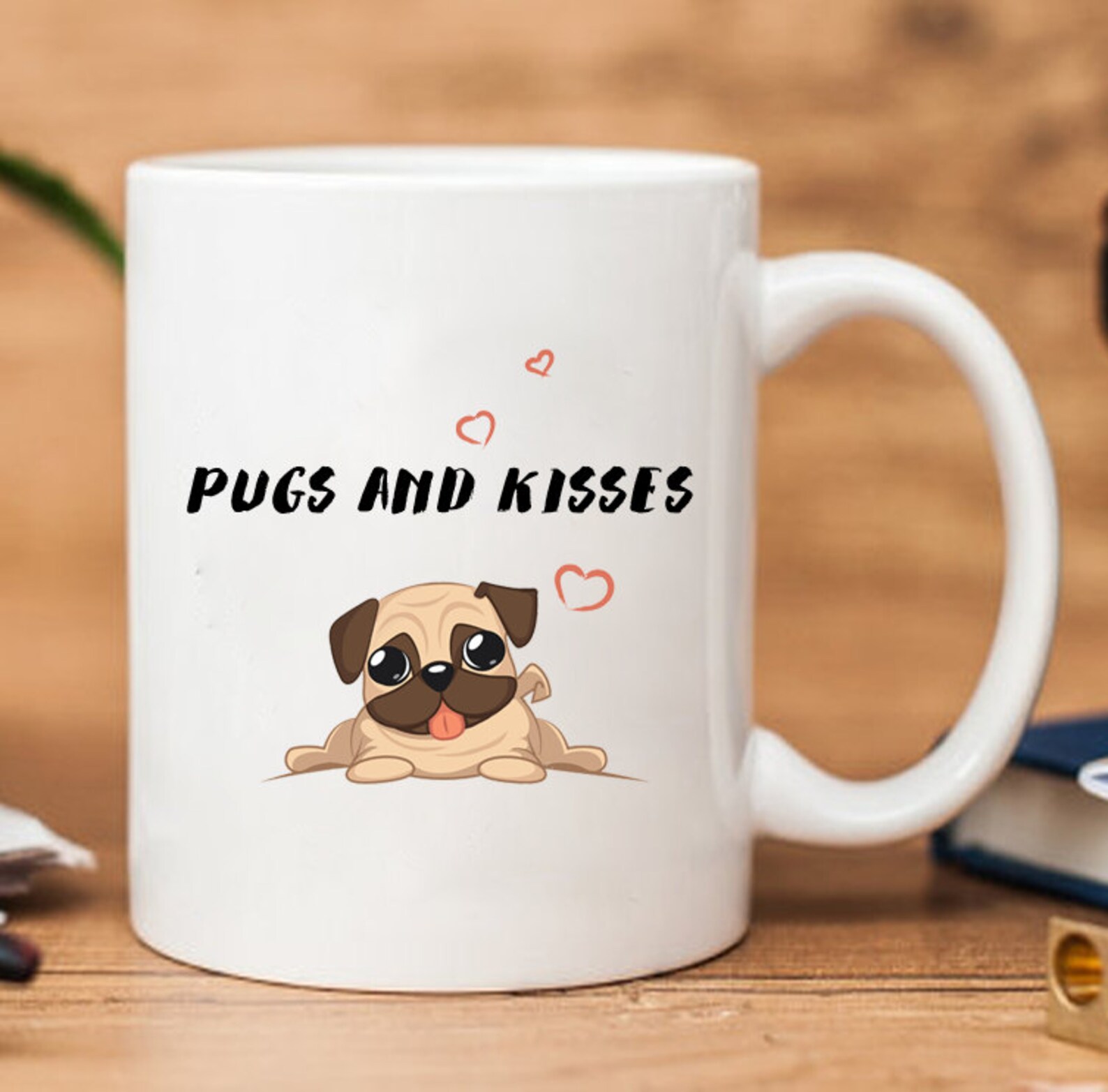 Pug Mug, Pugs and Kisses, Pug Coffee Mug, Pug Dog Gifts, Pug Gifts, Pug ...