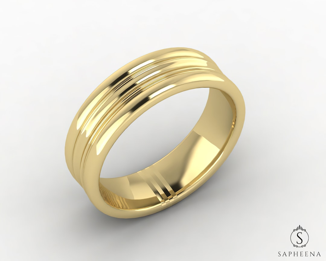 Unique Men's Gold Band, 6mm Plain Gold Wedding Band,solid White Gold ...