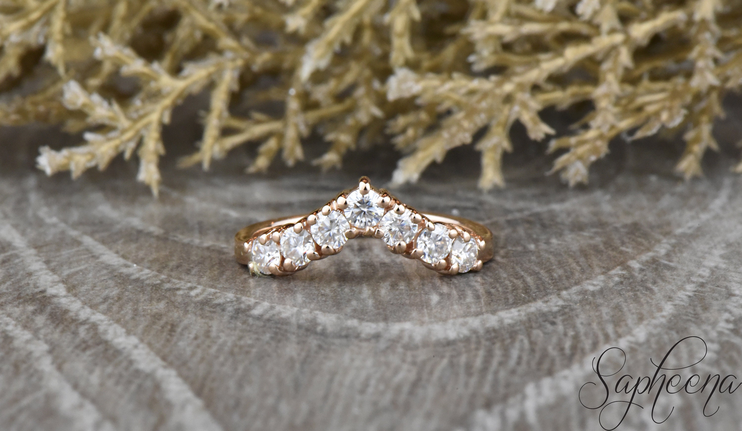 Tiara Wedding Band in Solid 14k/18k RoseWhiteYellow Gold or | Etsy