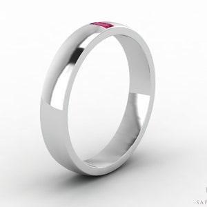 3.5mm Mens Ruby Wedding Band, Baguette Cut Red Ruby Band, Solid Gold ...