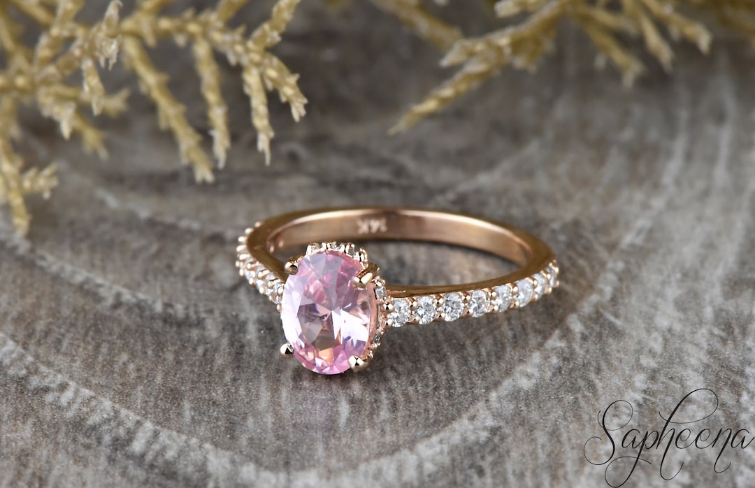 1.3 Ct Oval Peach Sapphire Engagement Ring | Peach Pink Sapphire Bridal ...