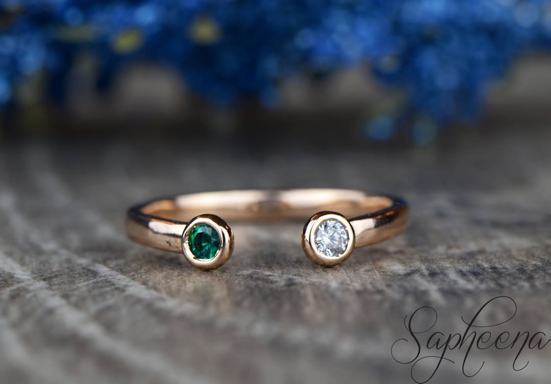 Two Stones Ring, Dual Birthstones Ring, Couples Birthstone Ring, Solid ...