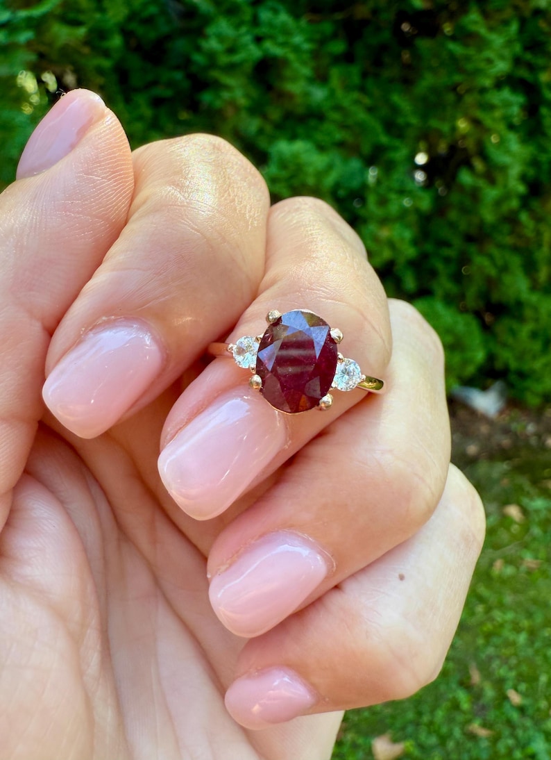 Natural Ruby Oval Cut Ring, Three Stone Oval Engagement Ring, Ruby ...