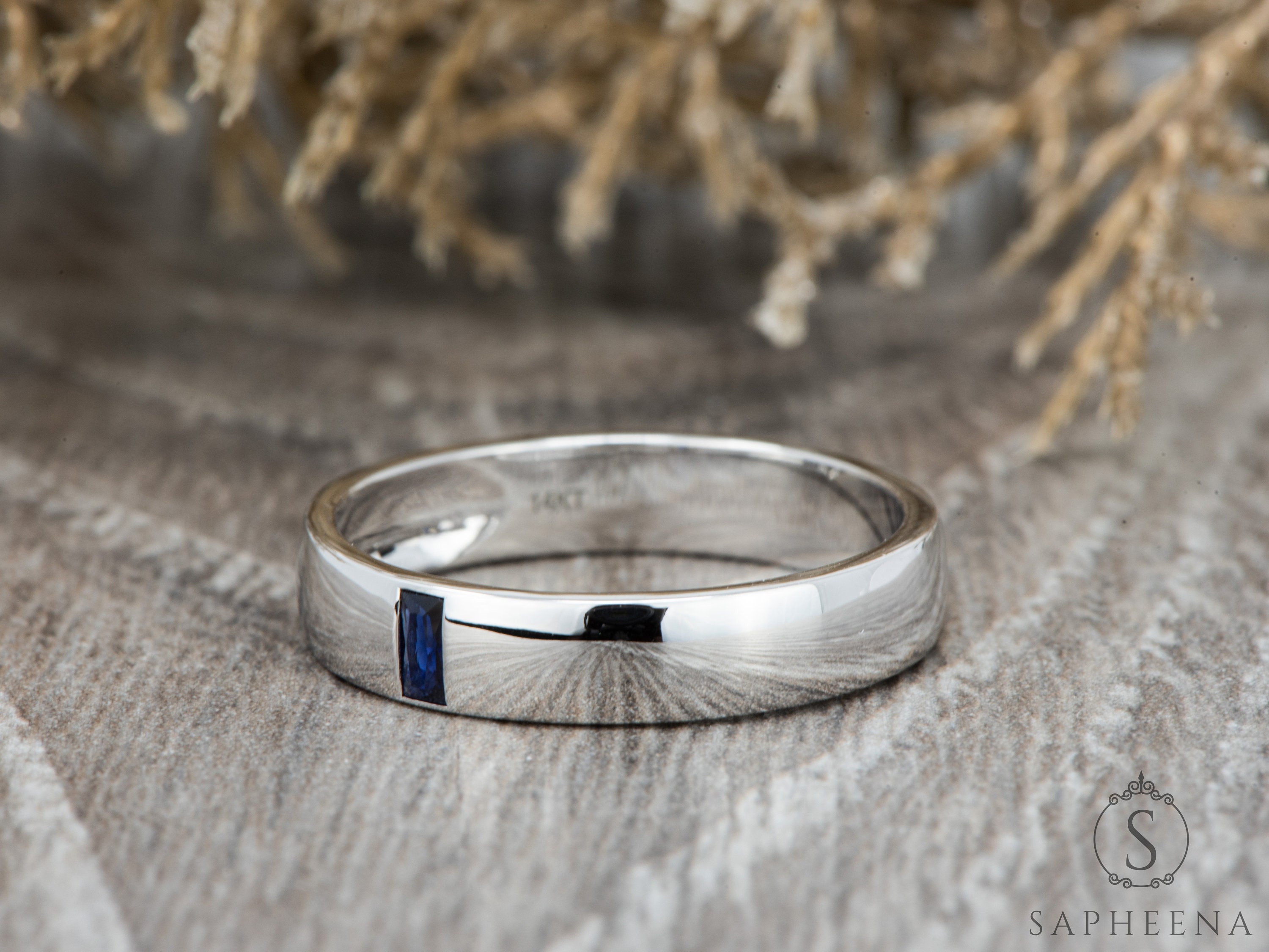 Mens white gold wedding bands with sapphire store