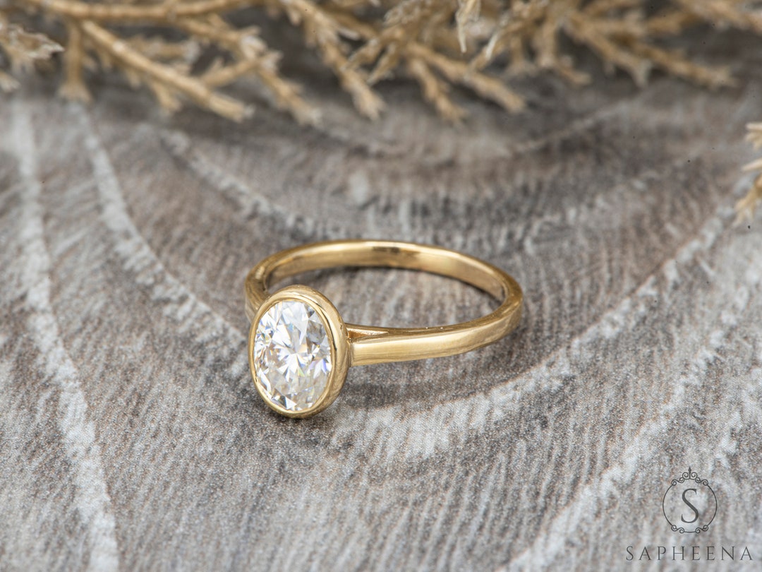 Bezel Set Oval Cut Diamond Engagement Ring, IGI Certified Lab-grown ...