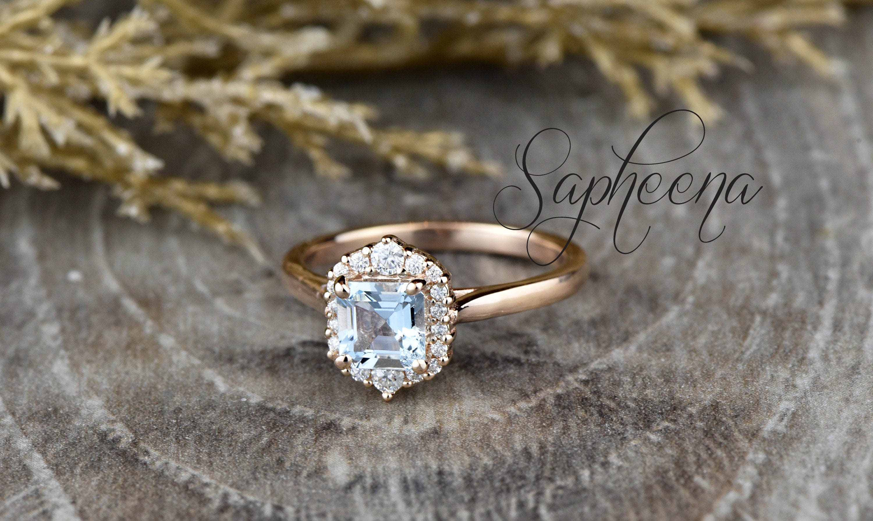 Vintage Aquamarine Engagement Ring Asscher Cut Aquamarine | Etsy