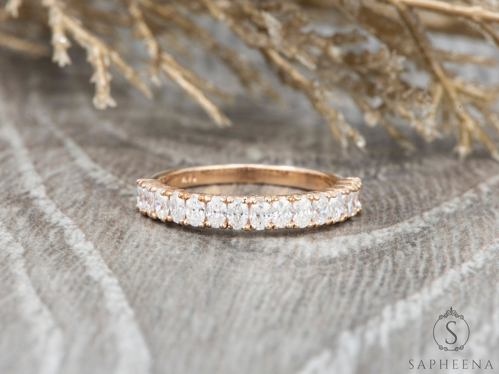 Oval Cut Half Eternity Lab Diamond or Moissanite Band in Solid Gold or ...
