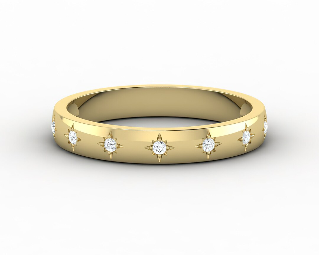 3.0mm Mens Wedding Band, Star Setting Diamond Wedding Band, Round Cut ...