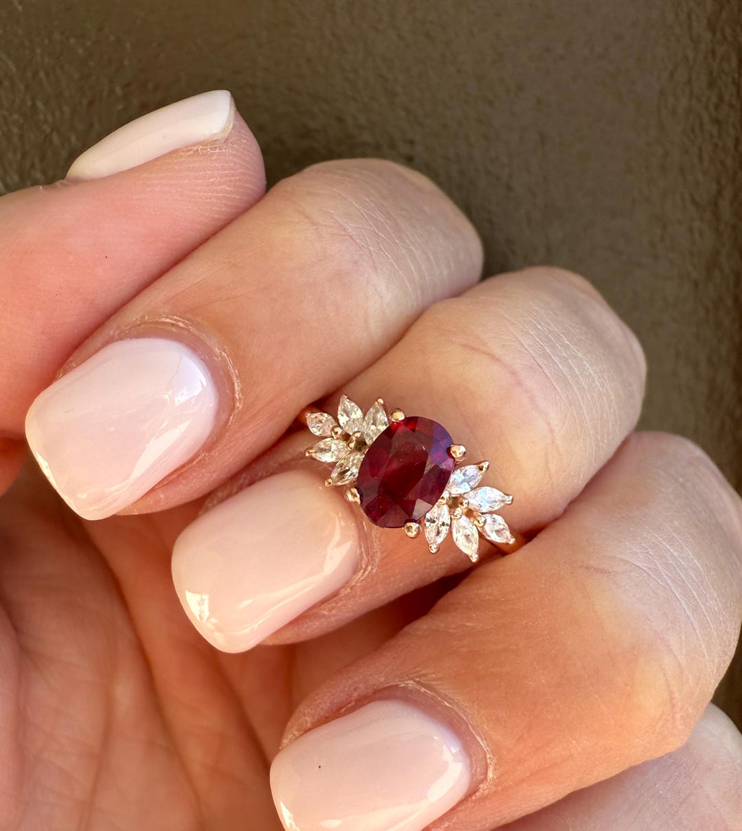 Oval Ruby Cluster Ring, Natural 1ct Ruby Engagement Ring, Low Profile ...
