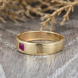 Mens Ruby Wedding Band, Princess Cut Ruby Mens Wedding Band, Solid Gold ...