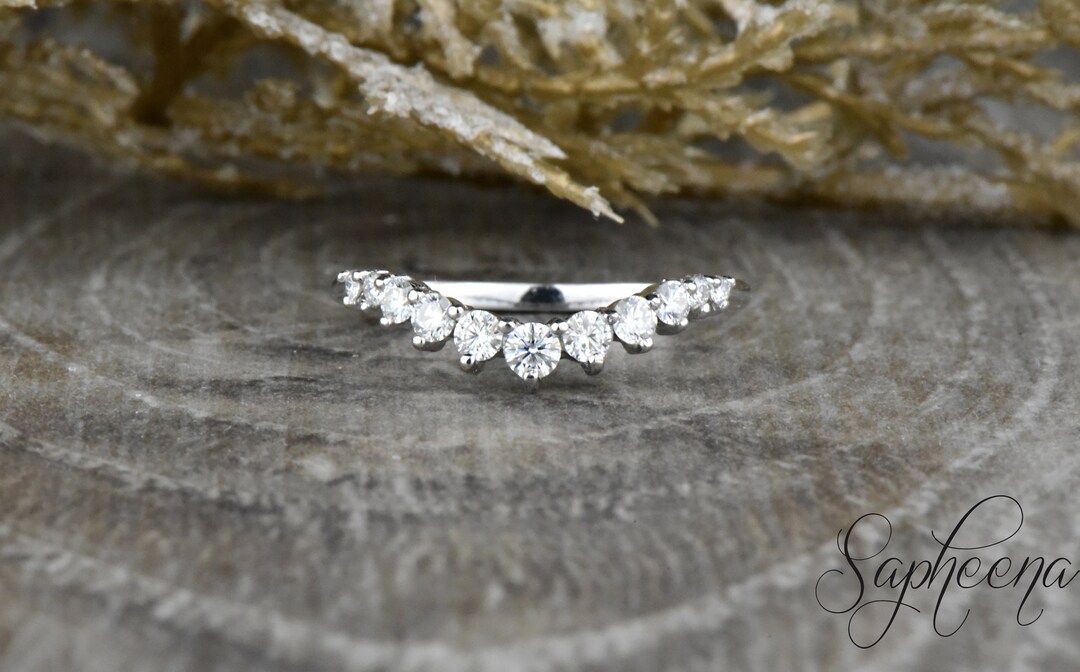 Diamond Tiara Wedding Band, Curved Moissanite Wedding Band, Contour ...