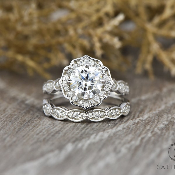 Flower Wedding Ring Set - Etsy