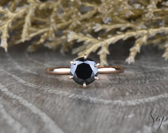 Black Solitaire Ring - Etsy