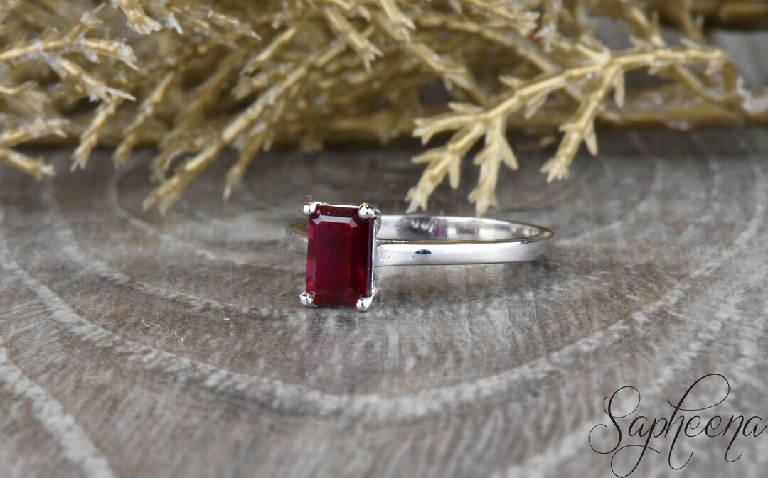 Emerald Cut Ruby Solitaire Ring, Solid Gold or Platinum, Minimalist ...