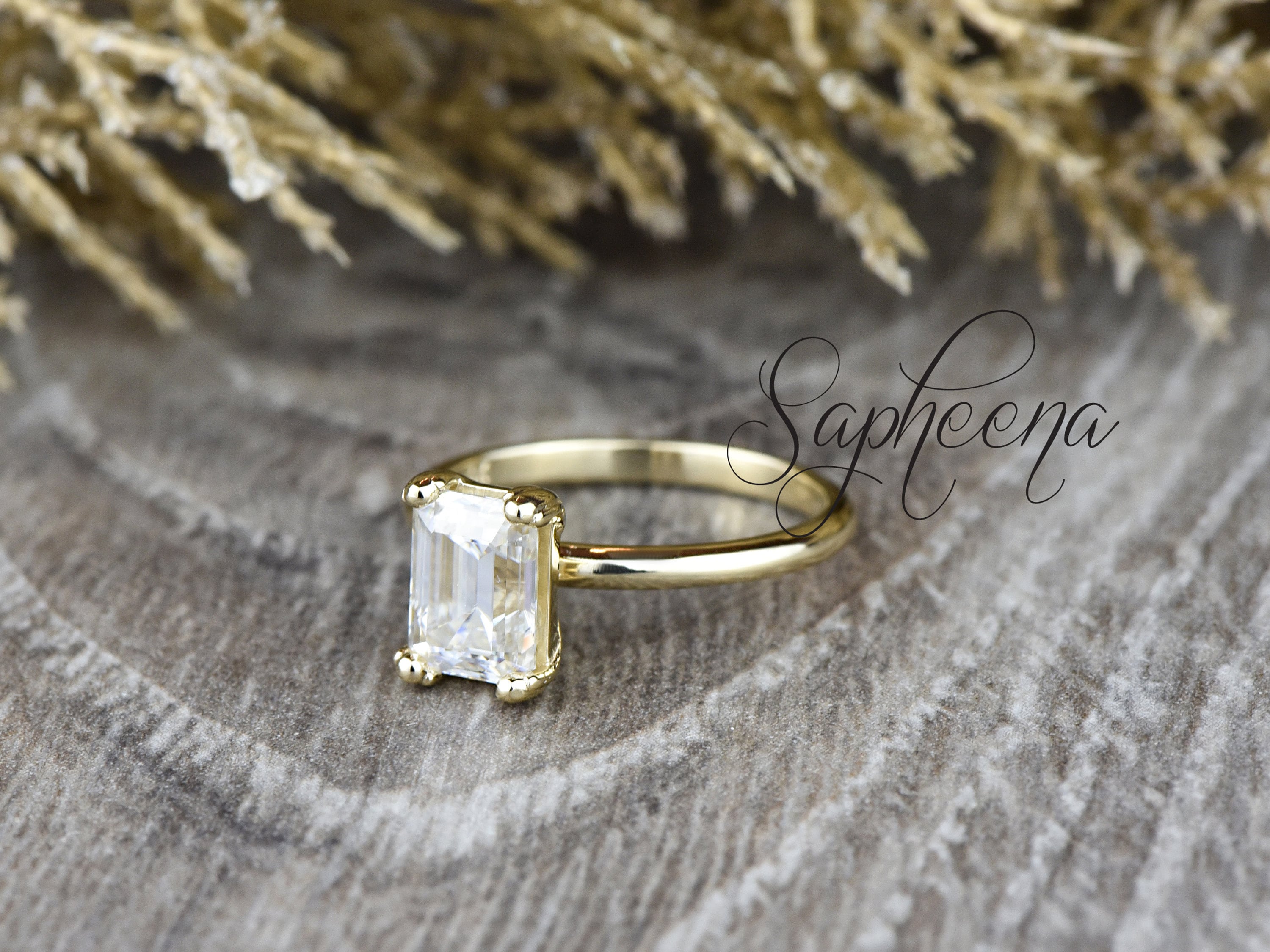 Emerald Cut Solitaire Moissanite Engagement Ring Classic NEO Moissanite Emerald Wedding Ring Step Cut Gold Bridal Ring Dainty Promise Ring Etsy