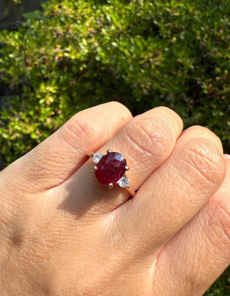 Natural Ruby Oval Cut Ring, Three Stone Oval Engagement Ring, Ruby ...