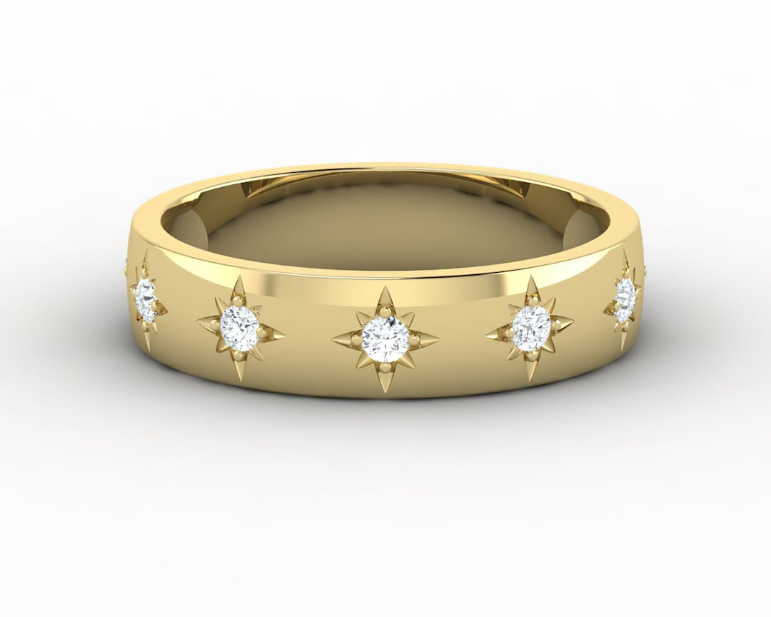4.5mm Mens Wedding Band, Star Setting Diamond Wedding Band, Round Cut ...