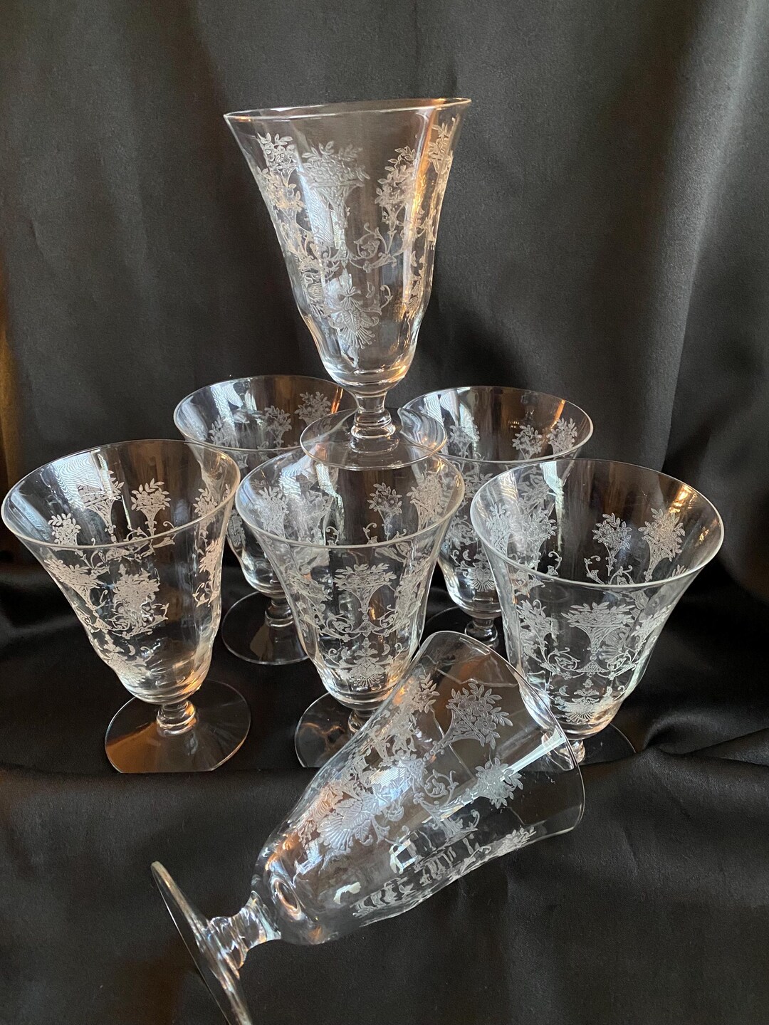 Etched Iced Tea Glasses/morgantown Glassware/mayfair/set of 7 - Etsy