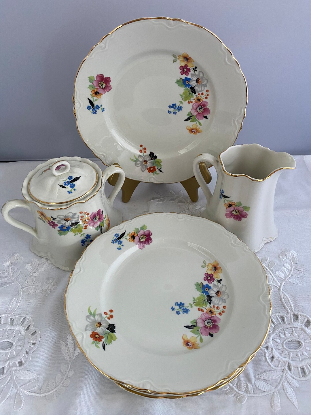 Warwick Set of 4 Floral Salad Plates/sugar and Creamer Set - Etsy