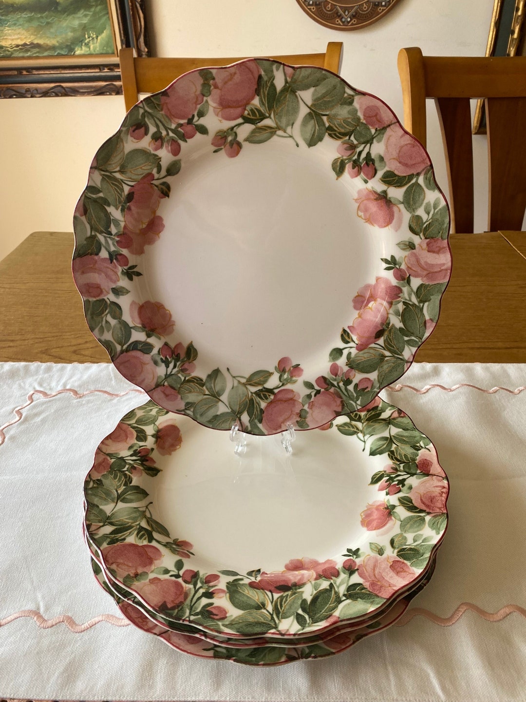 Nikko Set of 3 Salad Plates PRECIOUS Pink Roses Designed by Dina ...