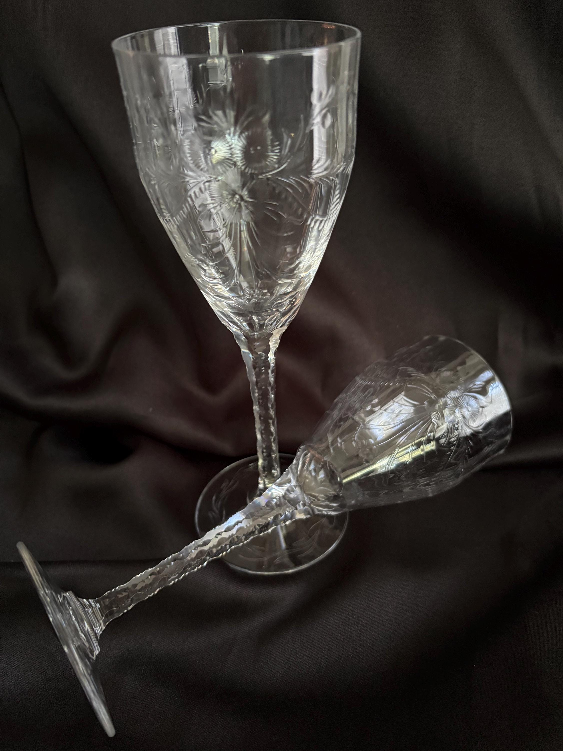Vintage European Crystal Stemware/hand Cut Floral Design/set of 2 - Etsy